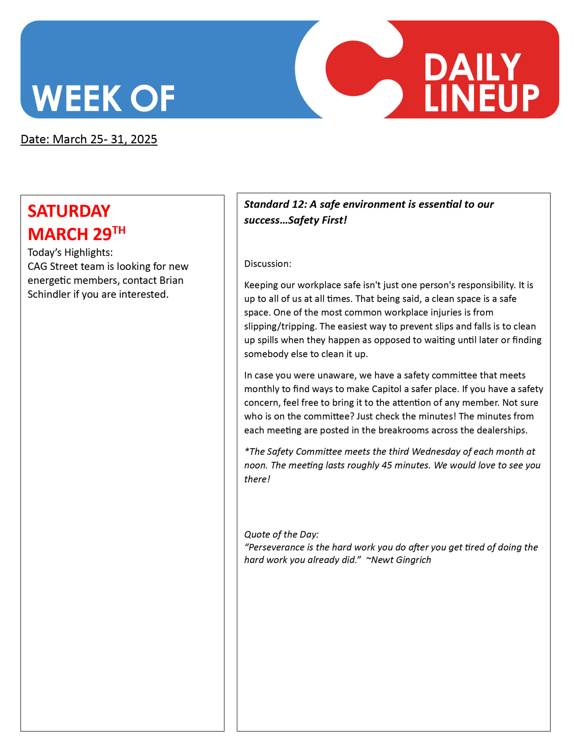 Daily Line Up at Capitol Auto Group – Stay Organized Today